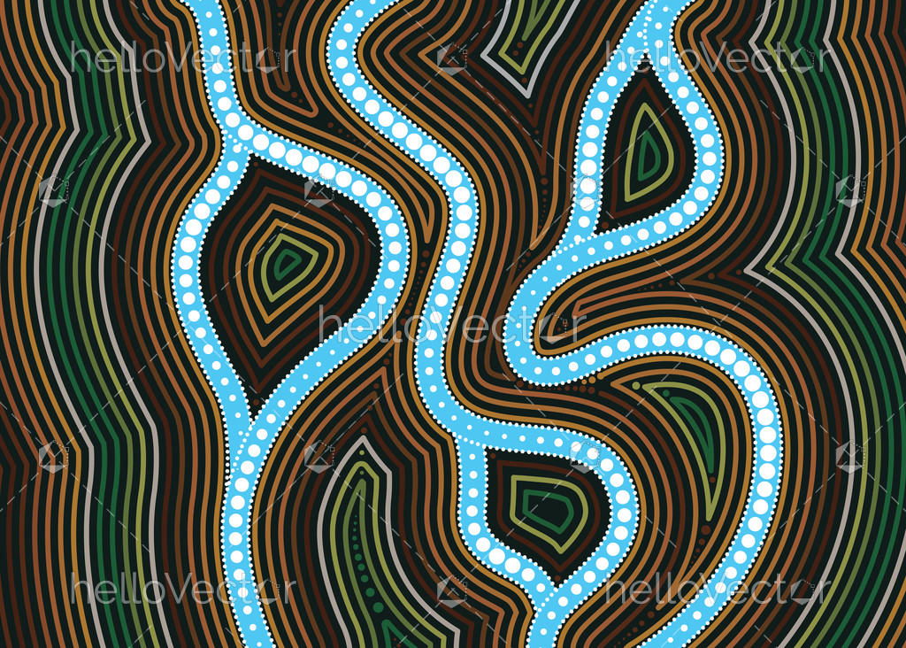 River, Aboriginal art vector painting with river - Download Graphics ...