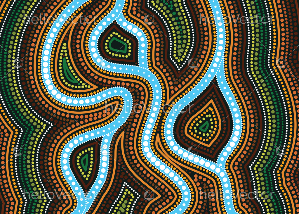 River, Aboriginal art vector painting with river - Download Royalty ...