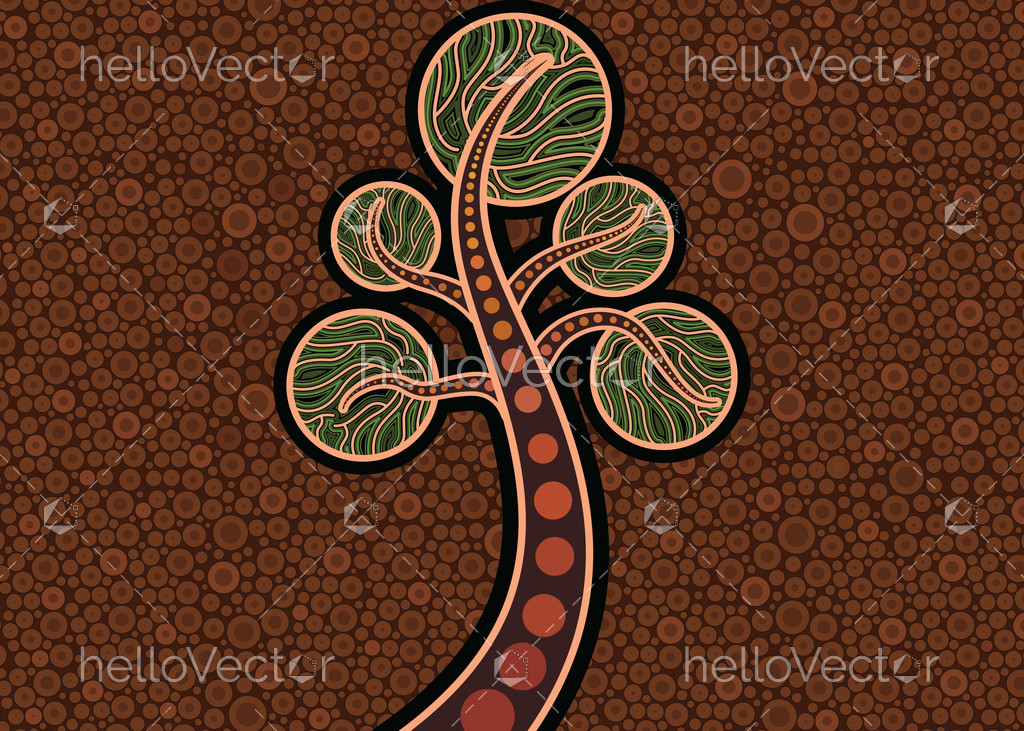 Aboriginal dot art vector painting with tree - Download Graphics & Vectors