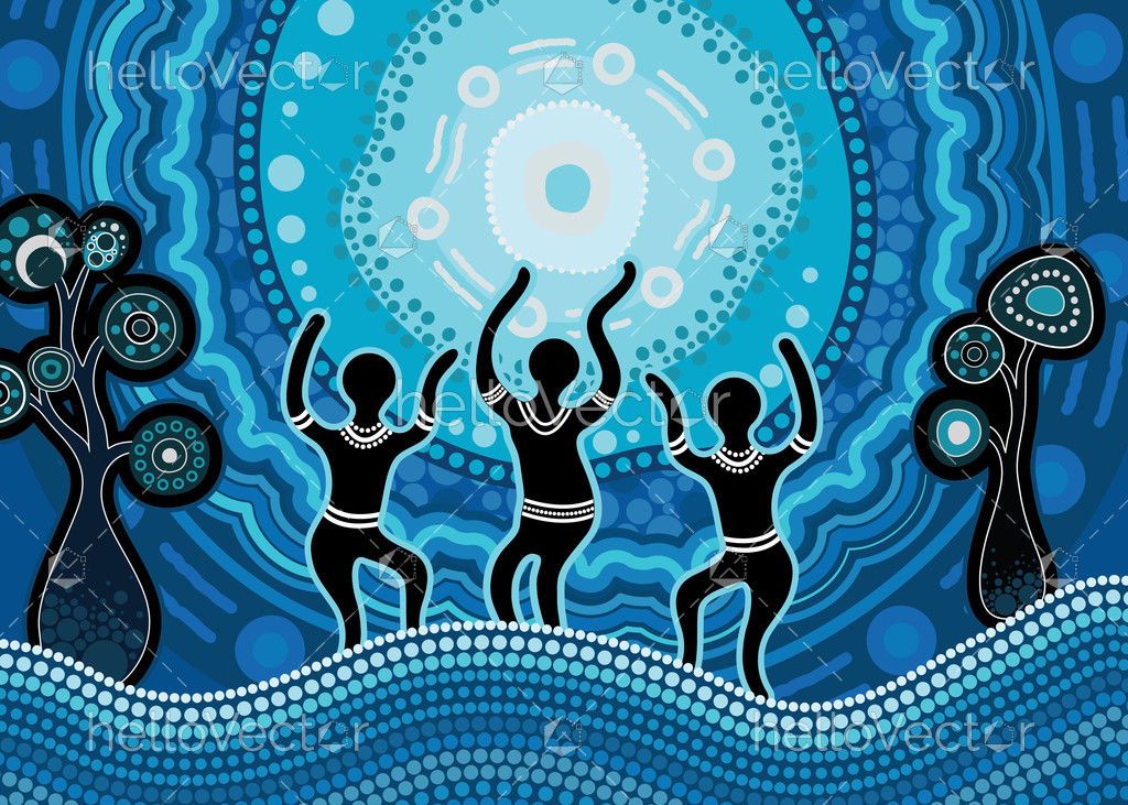 Illustration based on aboriginal style of landscape background ...