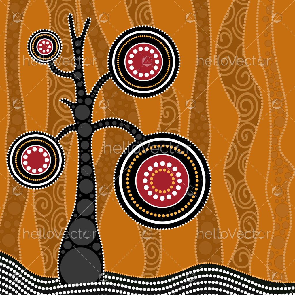 Aboriginal dot art vector painting with tree - Download Graphics & Vectors