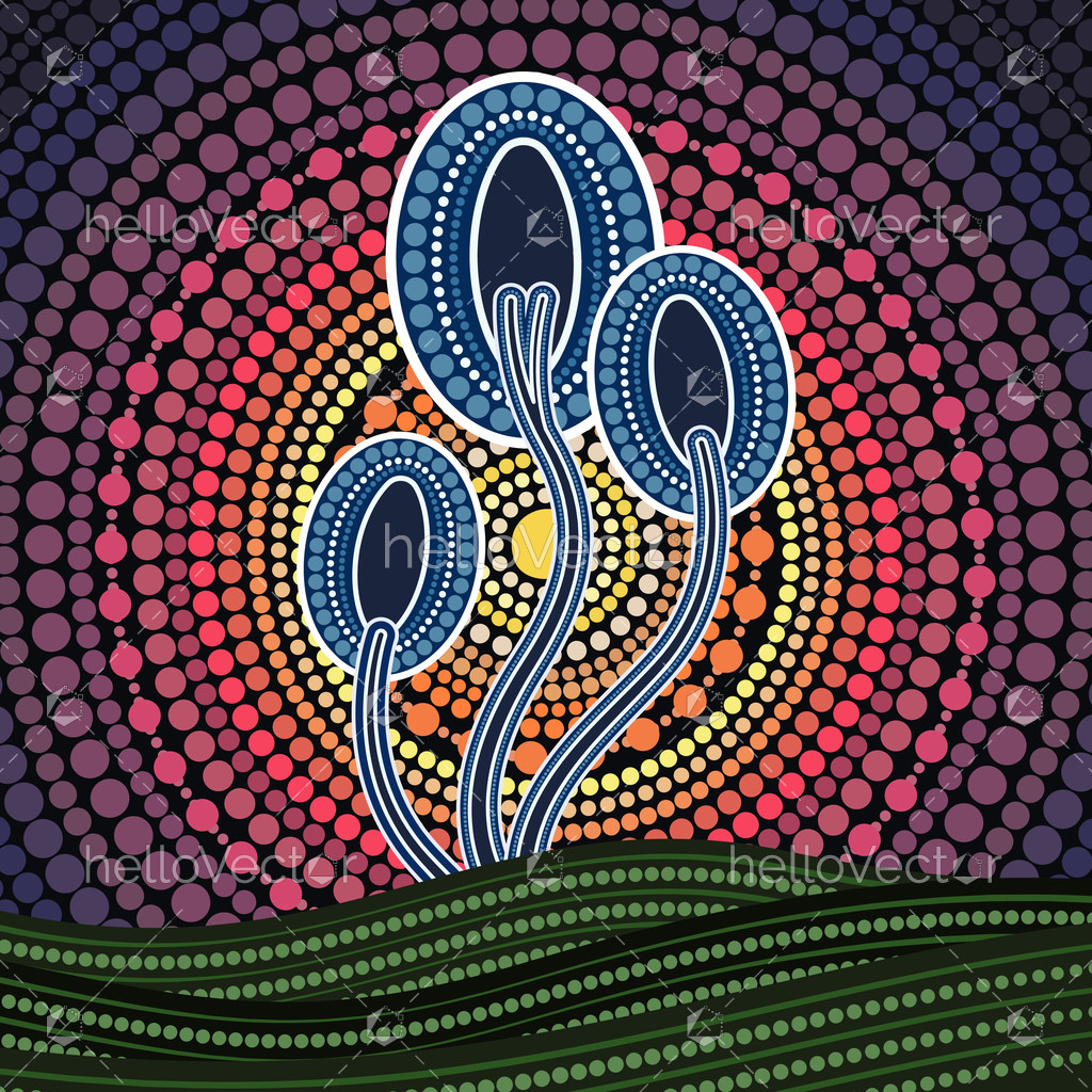 Tree on the hill, An illustration based on aboriginal style of ...