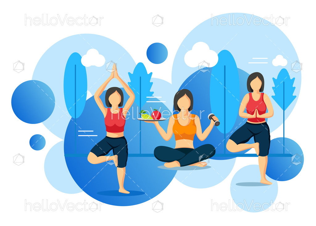 Girls doing exercises, Health and fitness concept graphic - Download ...