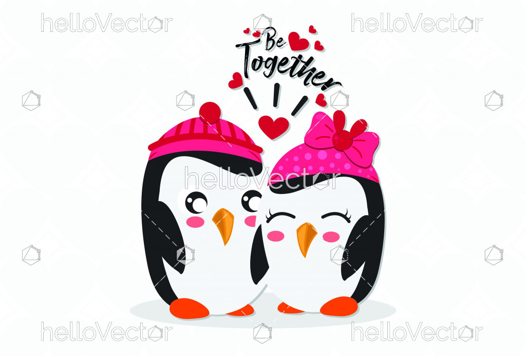 Penguin in love, Valentine's day graphic design with cute penguin ...
