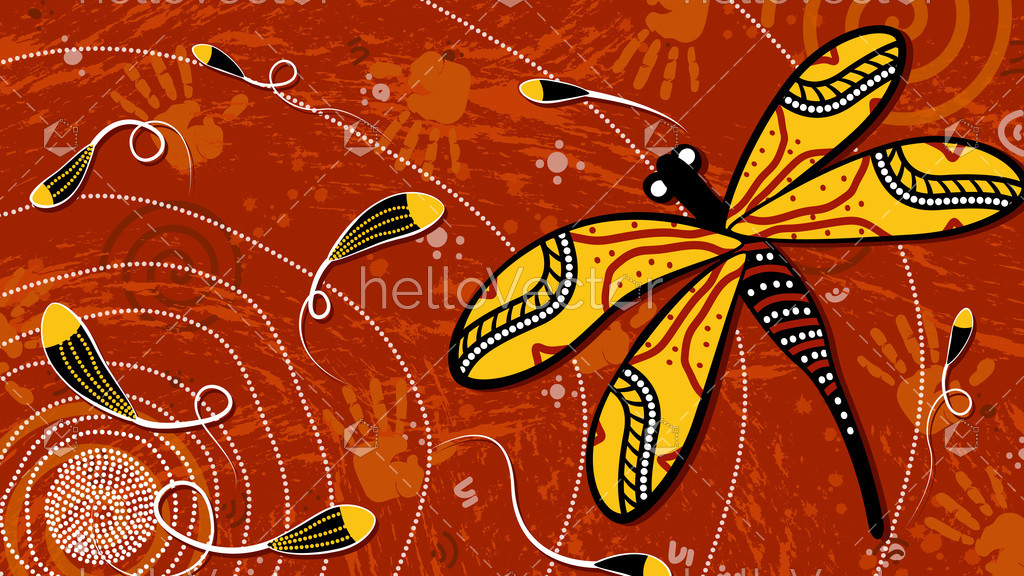 Aboriginal art vector painting with dragonfly - Download Graphics & Vectors