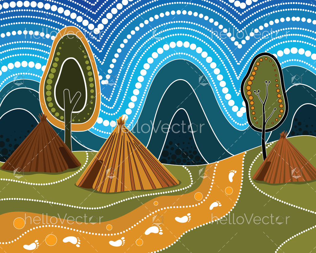 Aboriginal art vector painting depicting nature - Download Graphics ...