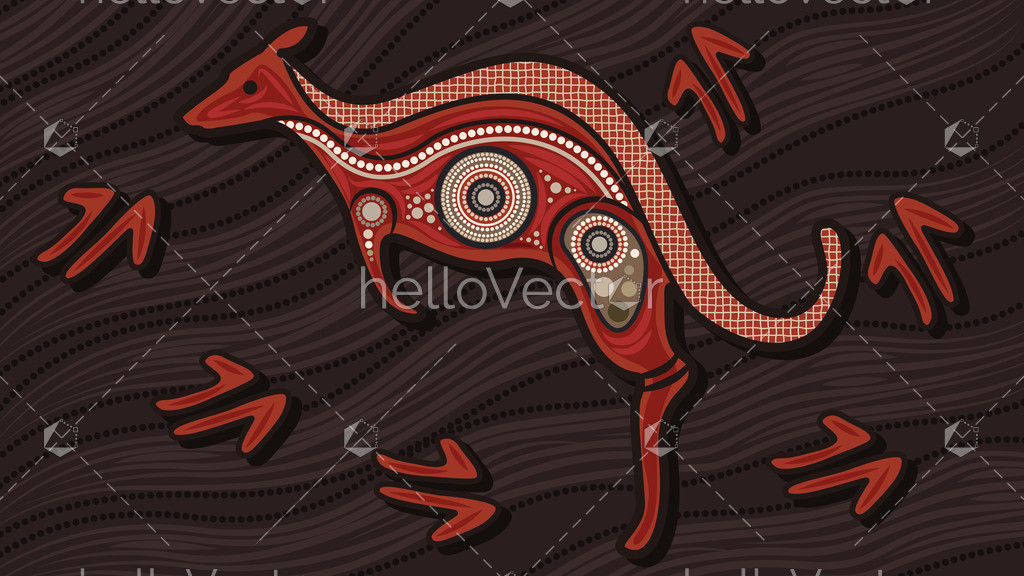 kangaroo dot art, Aboriginal art vector background with kangaroo - Download Graphics & Vectors