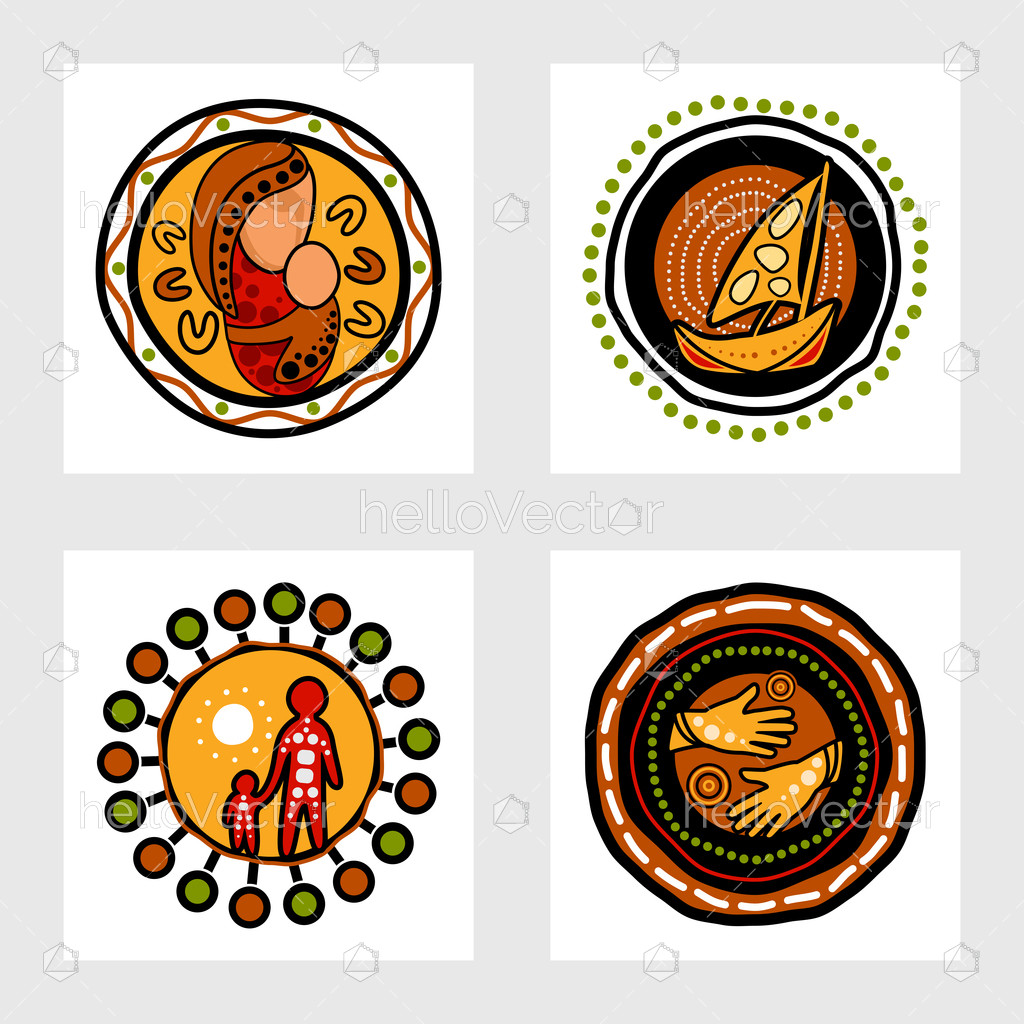 Aboriginal art painting icon set - Vector Illustration - Download ...