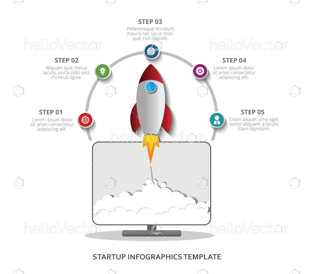 Startup infographic design with rocket - Vector Illustration - Download ...
