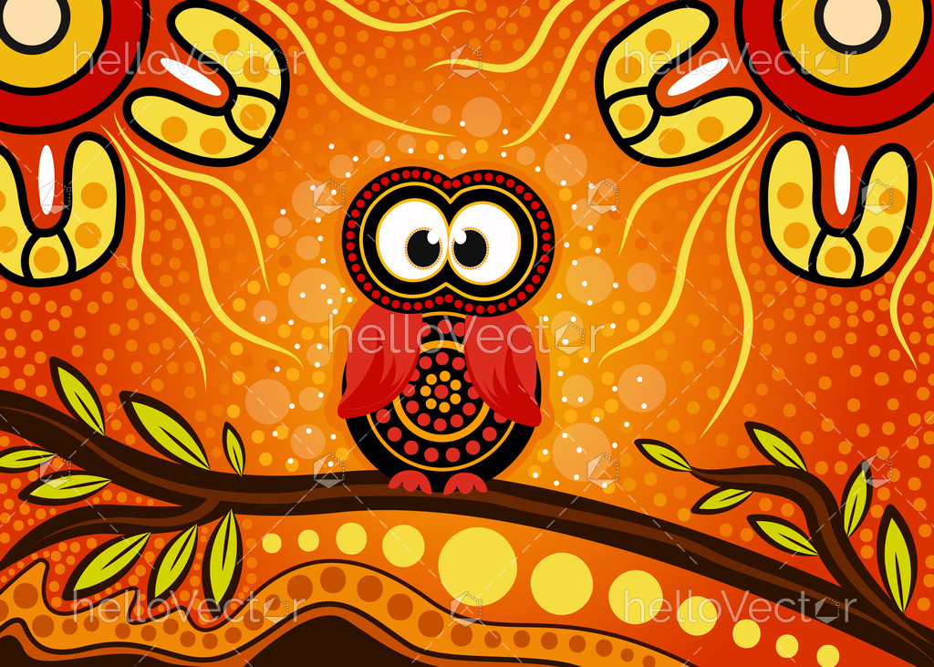 Aboriginal dot art vector painting with owl - Download Graphics & Vectors