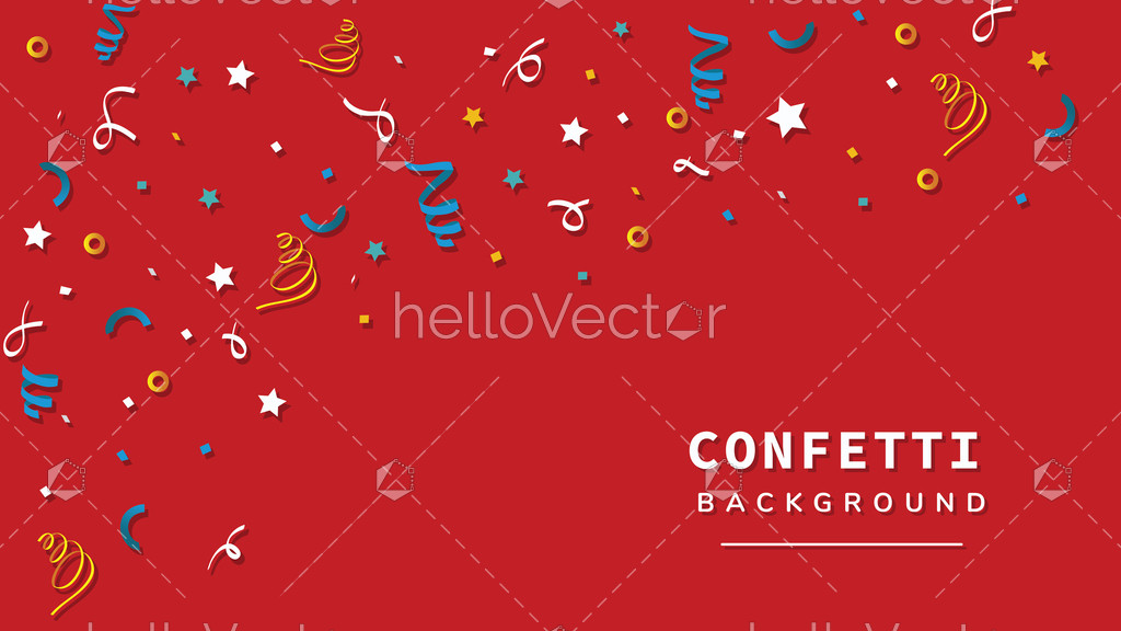 Colorful confetti on red background - Download Graphics & Vectors