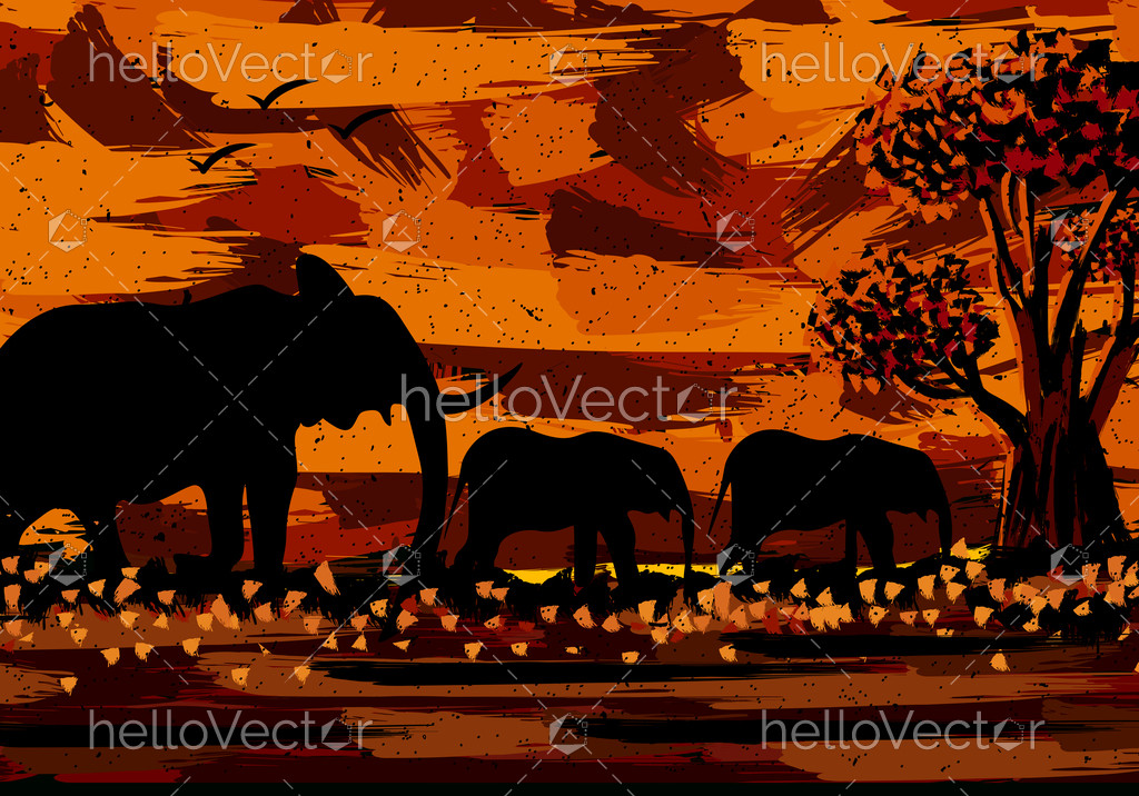 Elephant Painting Sunset - Download Graphics & Vectors