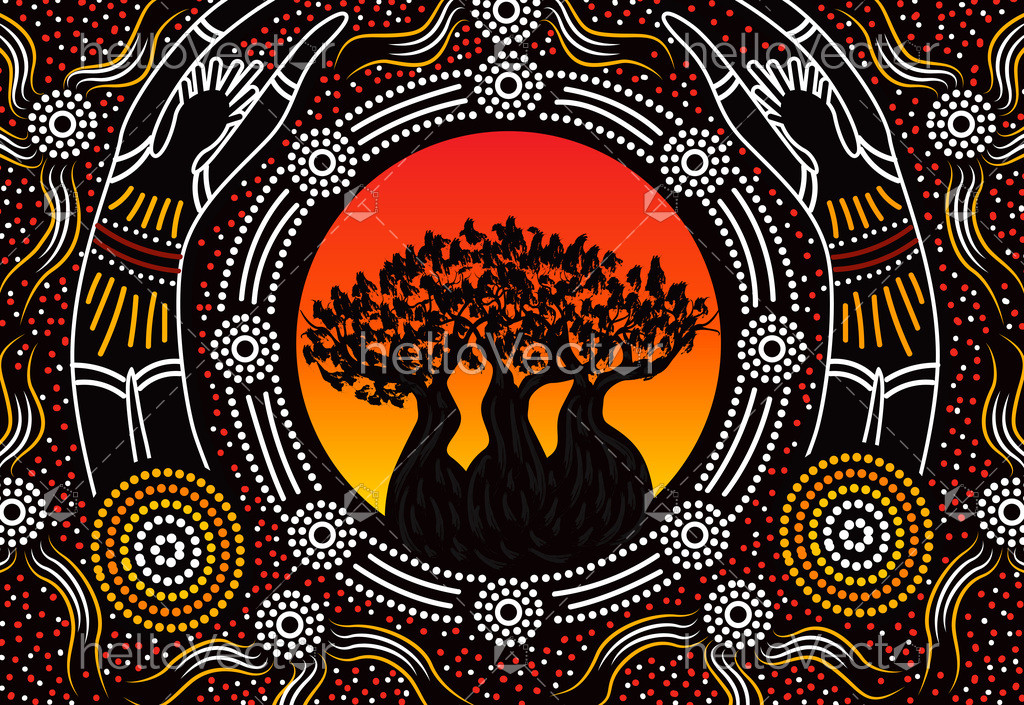 Aboriginal boab tree painting - Download Graphics & Vectors