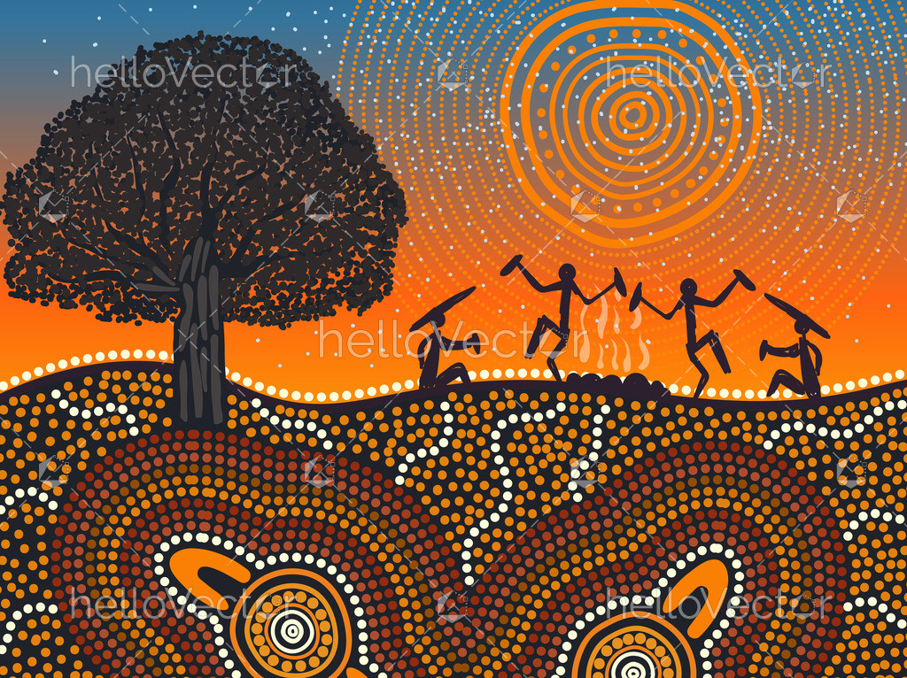 Campfire and dance, aboriginal cultural night painting - Download ...