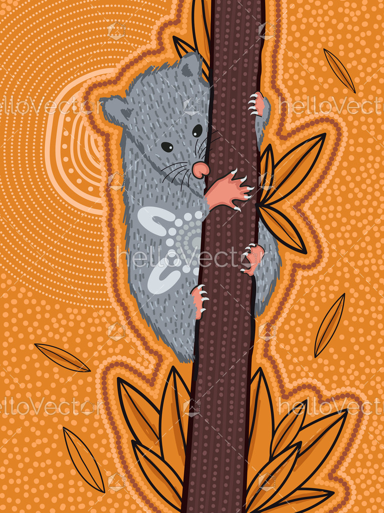 Possum on tree - Aboriginal dot artwork - Download Graphics & Vectors