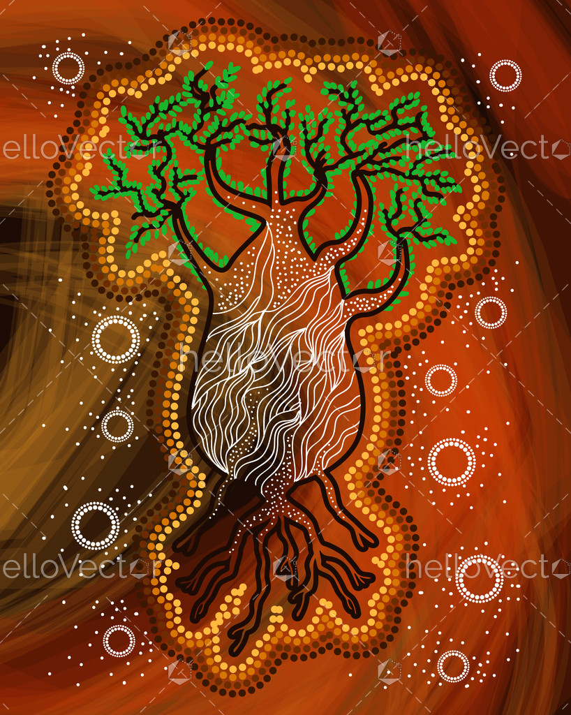 Boab tree painting in aboriginal style - Download Graphics & Vectors