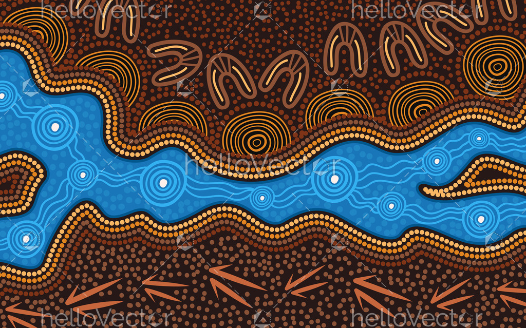 Aboriginal vector river art background - Download Graphics & Vectors