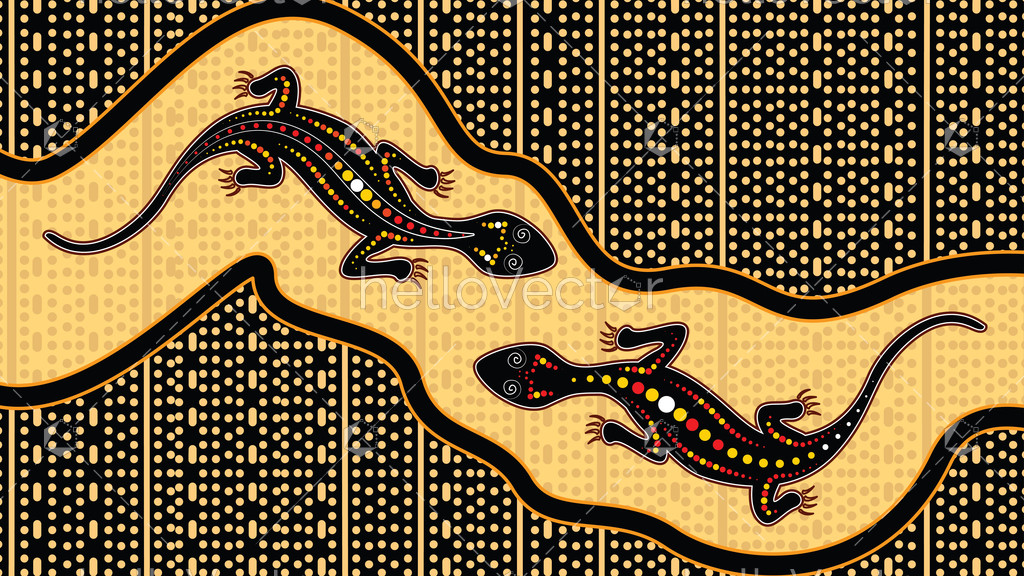Lizard vector, Aboriginal art background with lizard - Download ...