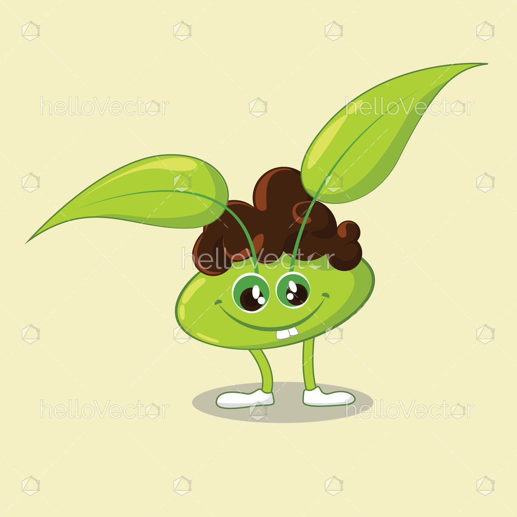 Happy cute cartoon character with leaves, Leaf Mascot - Vector ...