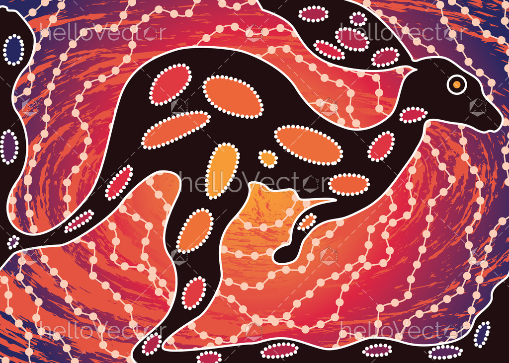 Aboriginal art vector background depicting kangaroo. - Download Graphics & Vectors
