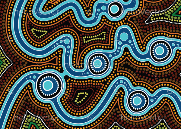 River, Aboriginal art vector painting with river, Landscape ...