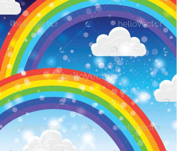 Arched rainbow with clouds background - Download Graphics & Vectors