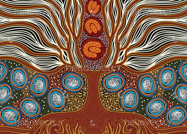 Aboriginal dot tree painting - Download Graphics & Vectors