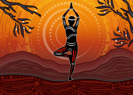 Aboriginal art vector painting, fitness and meditation concept ...