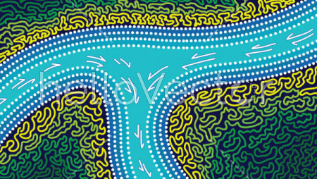 River, Aboriginal art vector painting with river, Landscape ...