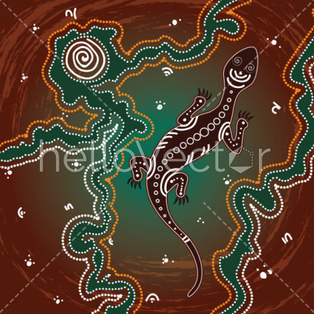Lizard vector, Aboriginal art background with lizard - Download ...
